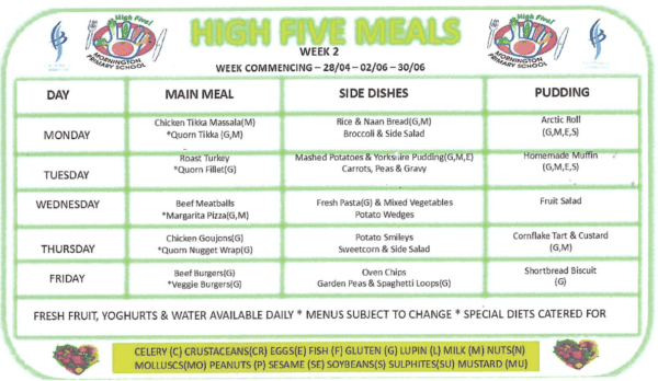 Lunch - Hi5 Catering - Mornington Primary School